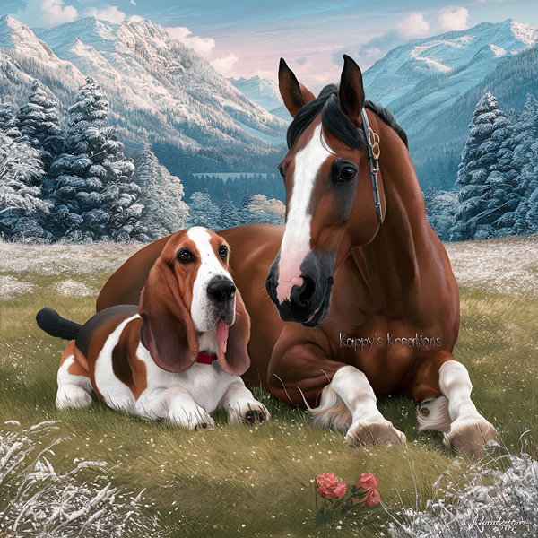 Horse and basset hound (in Clipart)