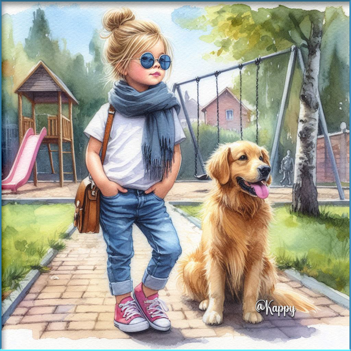 Girl and her dog (in Clipart)