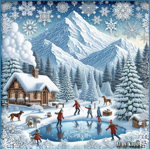 Intricate snowy cabin scene (in Animated GIFs)