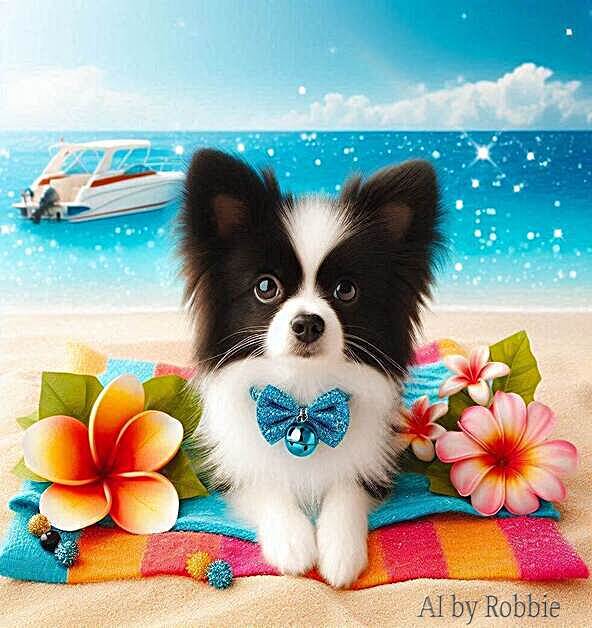 Cute Pap dog at Beach (in AI Art)