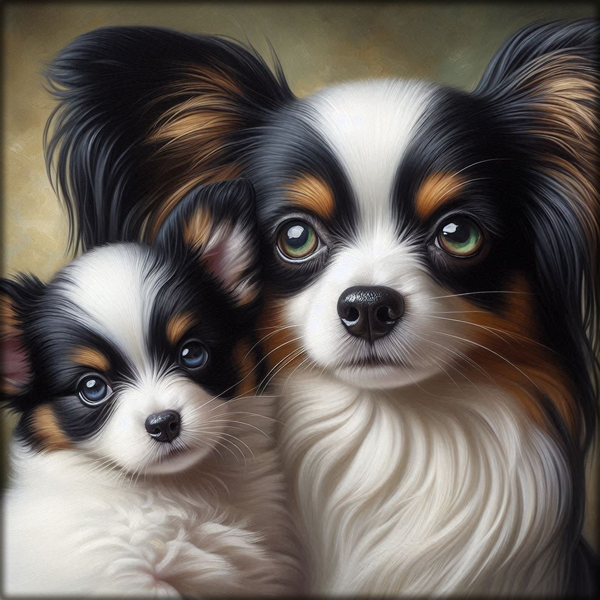 Papillion Dog and puppy (in AI Art)