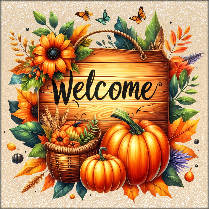 Autumn Pumpkins - Welcome (in Glitter Text)