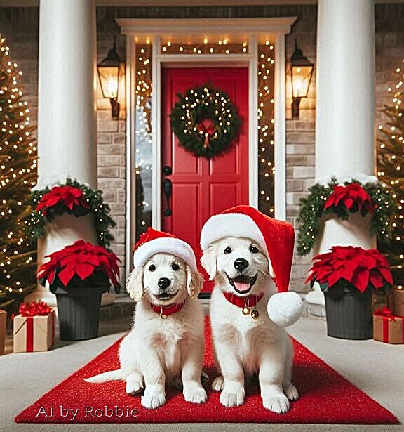 two adorable dogs at Christmas (in AI Art)