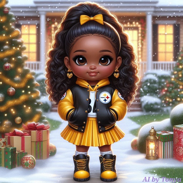 Cute little Steeler girl at Christmas time. (in AI Art)