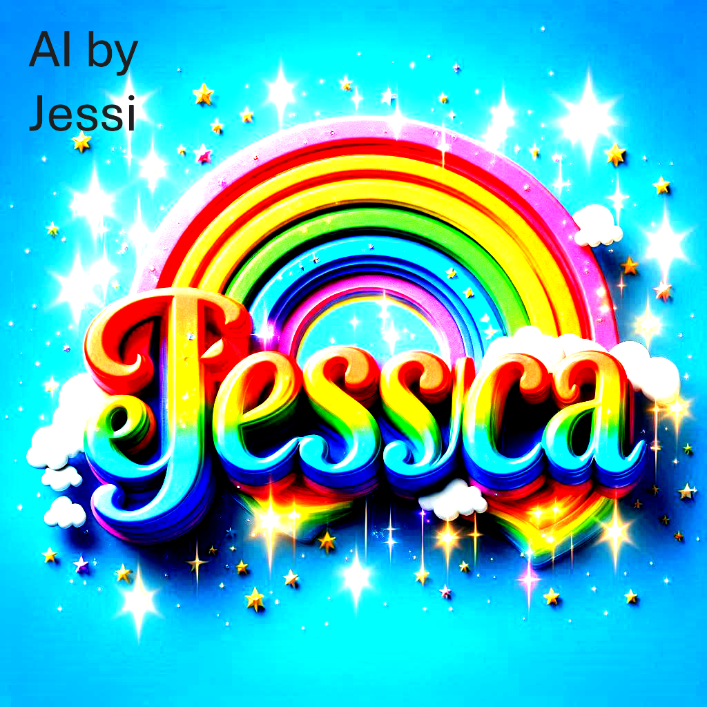 Jessica in rainbow text (in Glitter Text)